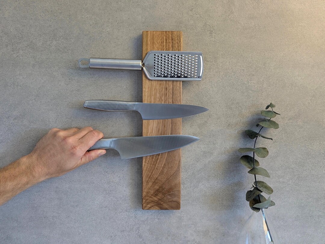 Vertical Walnut Magnetic Knife Holder: Wall Mounted Kitchen Rack - Etsy