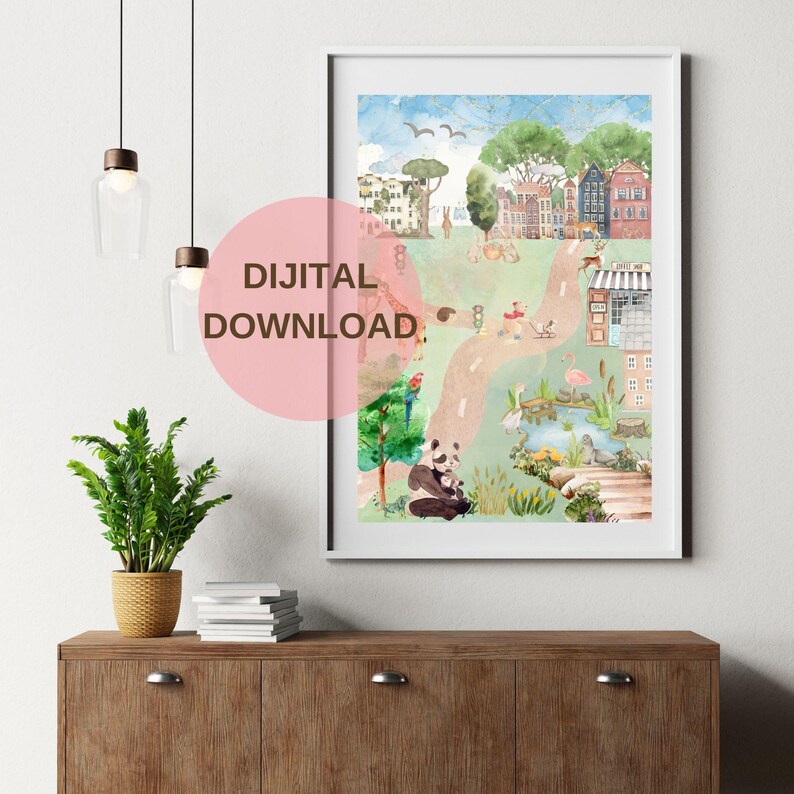 Little Village Map Art Print, Farm Wall Decor for Kids, Cute Baby ...