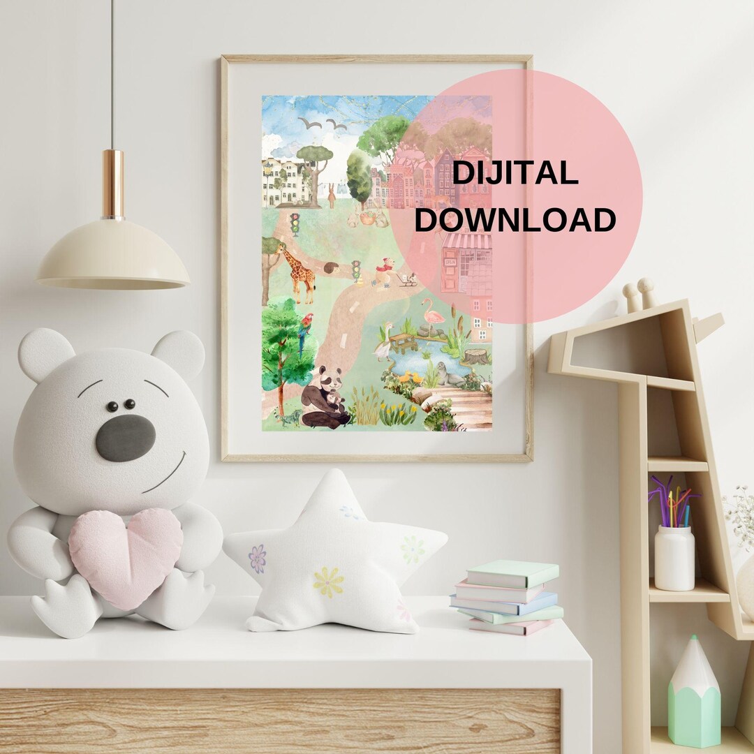 Little Village Map Art Print, Farm Wall Decor for Kids, Cute Baby ...