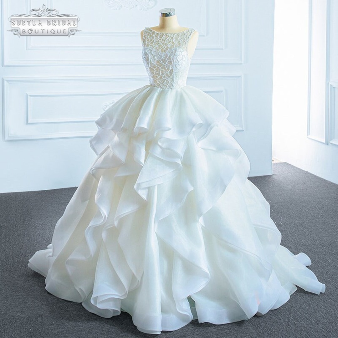 Ruffled Organza Wedding Dress Luxury Pearl Beaded Bodice - Etsy