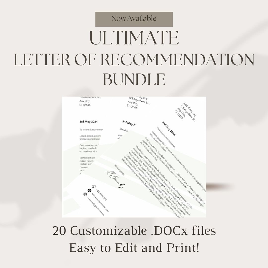 20 Letter of Recommendation Templates, Ready-to-use, Instant Download ...