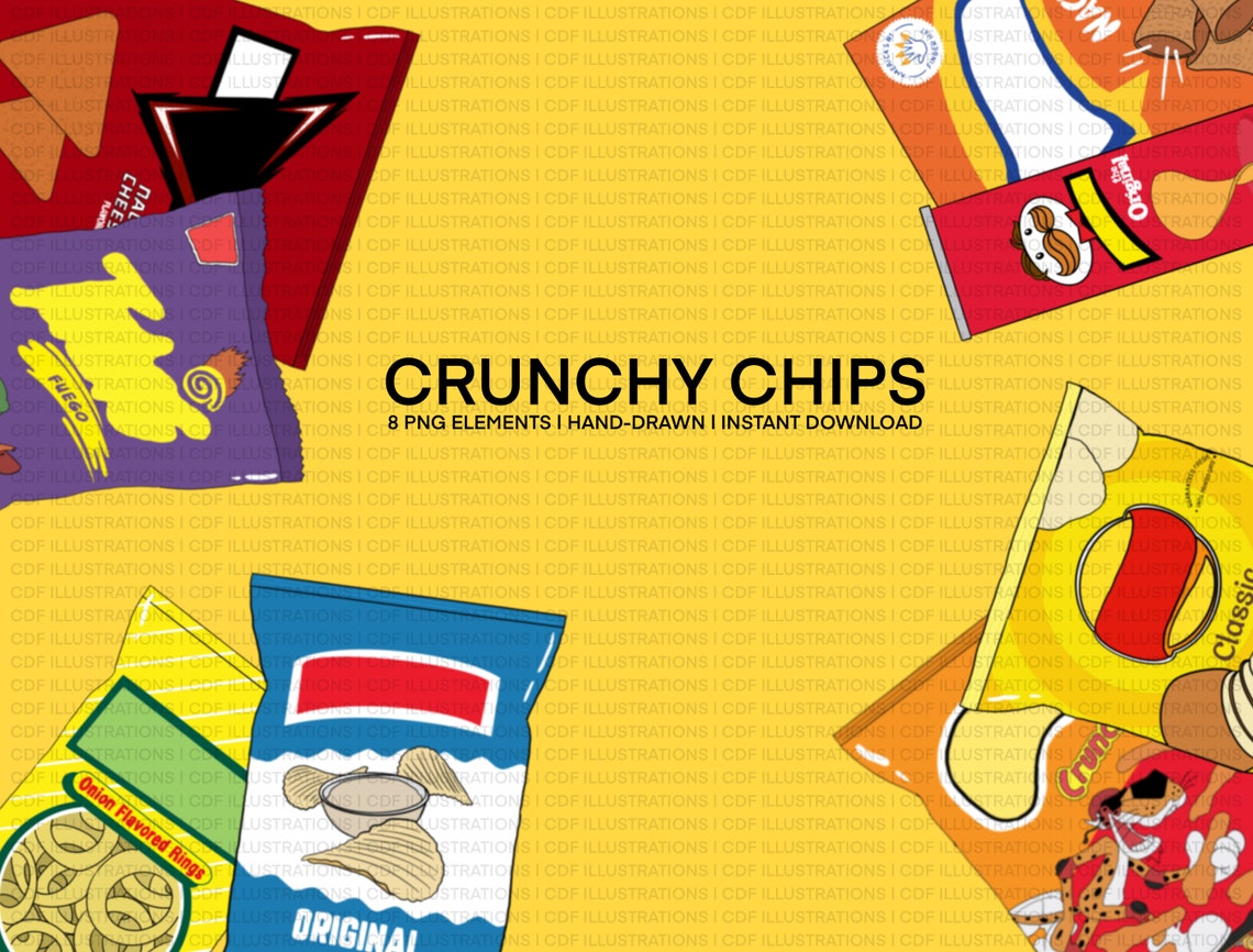 Chips Clip Art, Crisps Clip Art, Junk Food Clip Art, Food Sticker ...