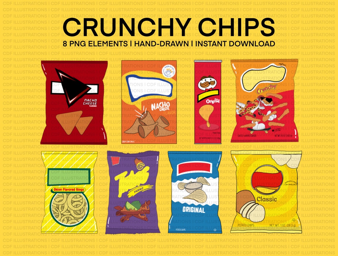 Chips Clip Art, Crisps Clip Art, Junk Food Clip Art, Food Sticker ...