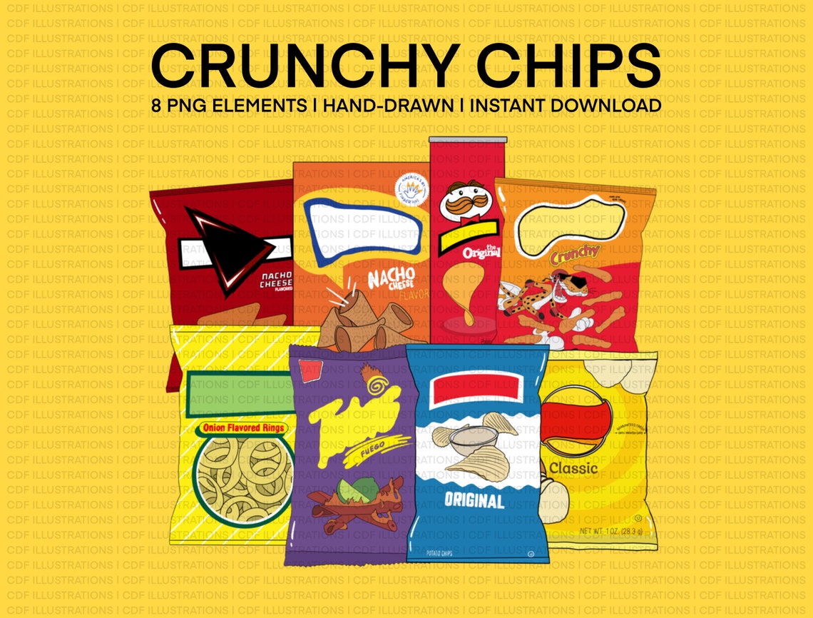 Chips Clip Art, Crisps Clip Art, Junk Food Clip Art, Food Sticker ...