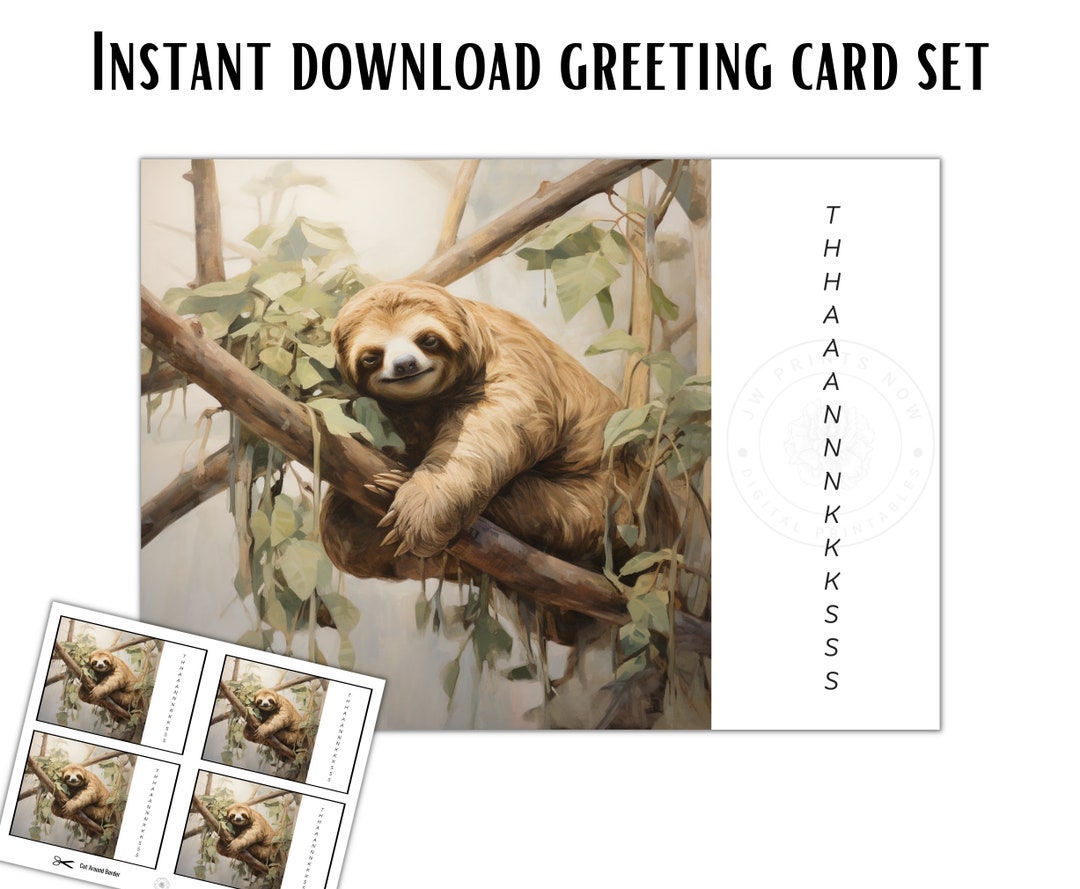 Sloth Thank You Card - JW Greeting Card Printable - Instant Download ...