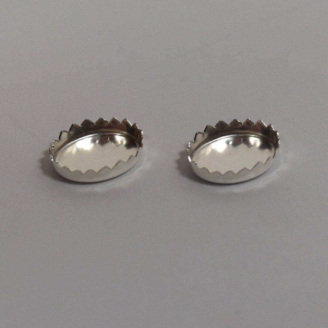 14mm X 10mm Sterling Silver Serrated Edge Oval Bezel Cups Choose Your ...