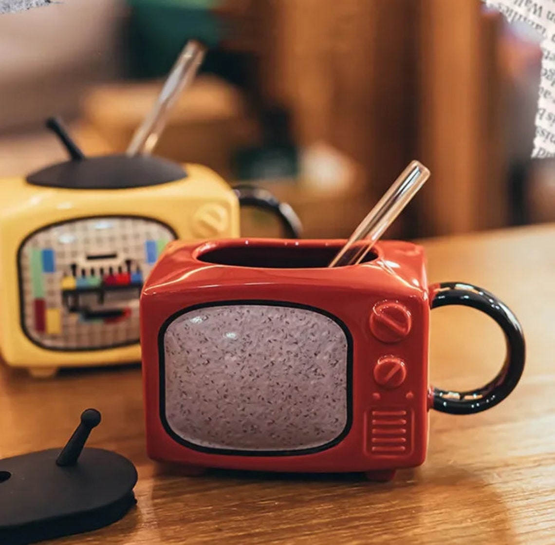 Creative 3D Television TV Shape Milk Beer Mugs With Cover Household Cup ...