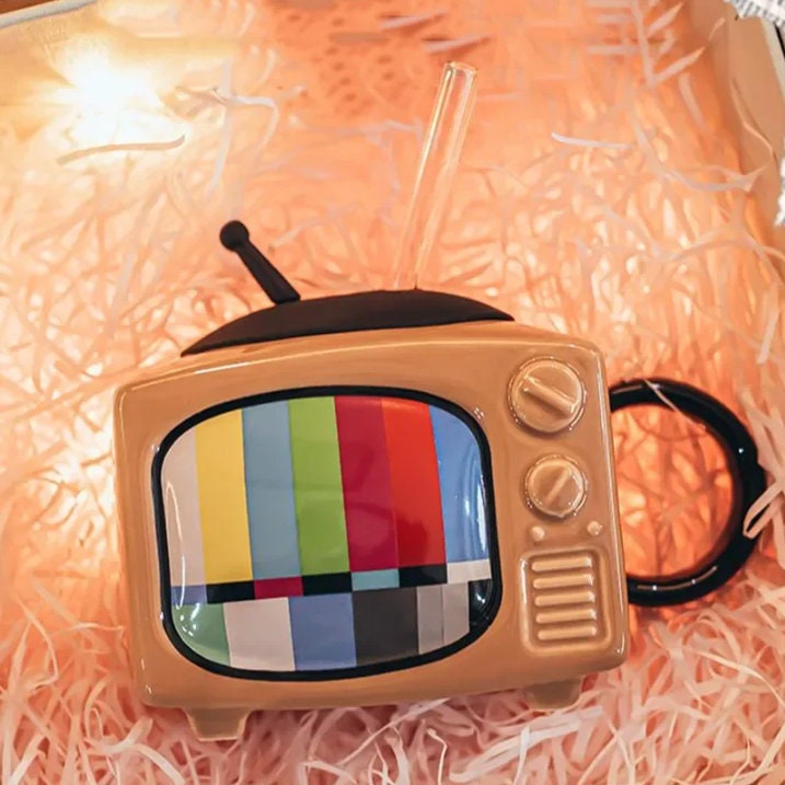 Creative 3D Television TV Shape Milk Beer Mugs With Cover Household Cup ...