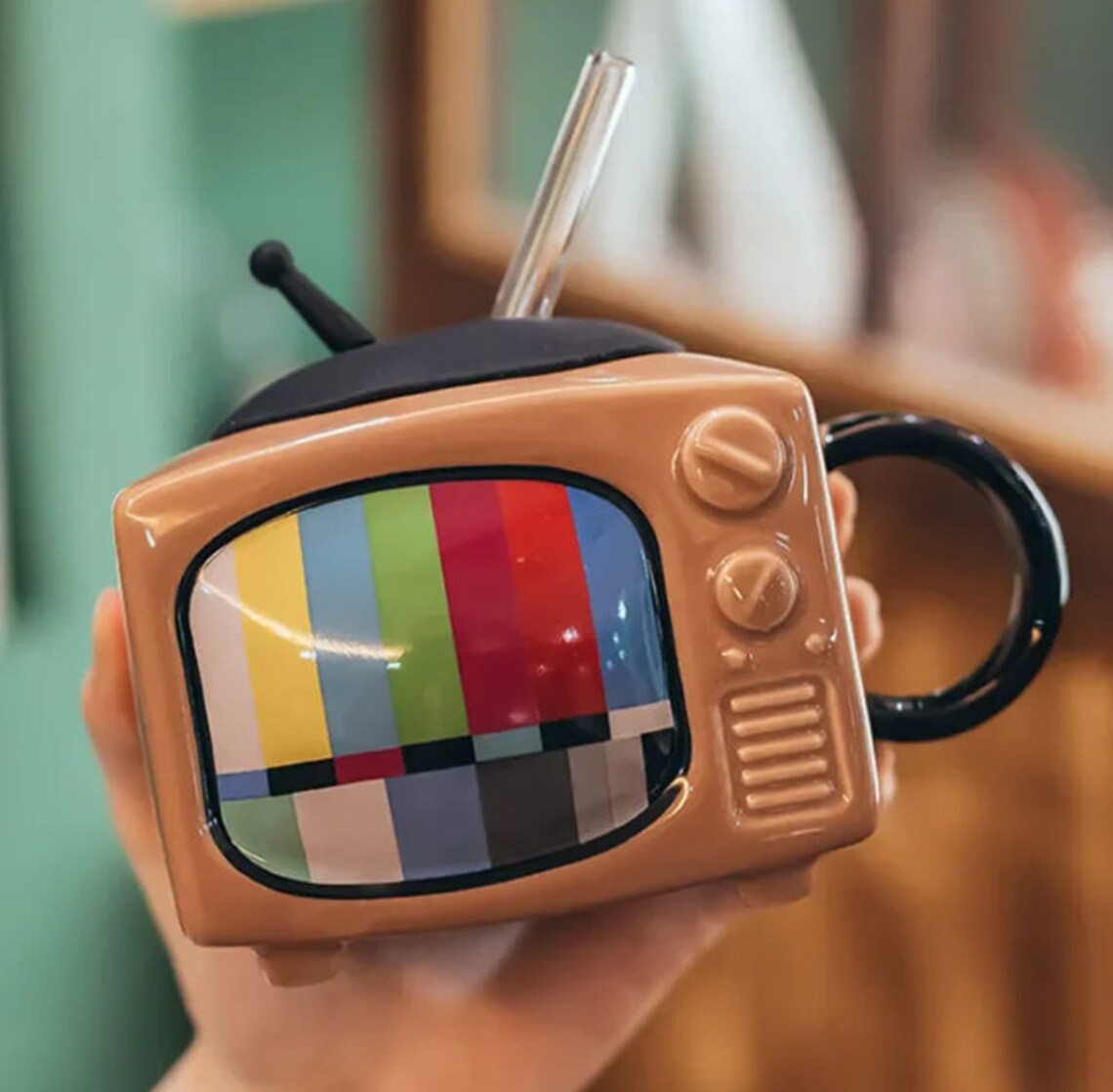 Creative 3D Television TV Shape Milk Beer Mugs With Cover Household Cup ...