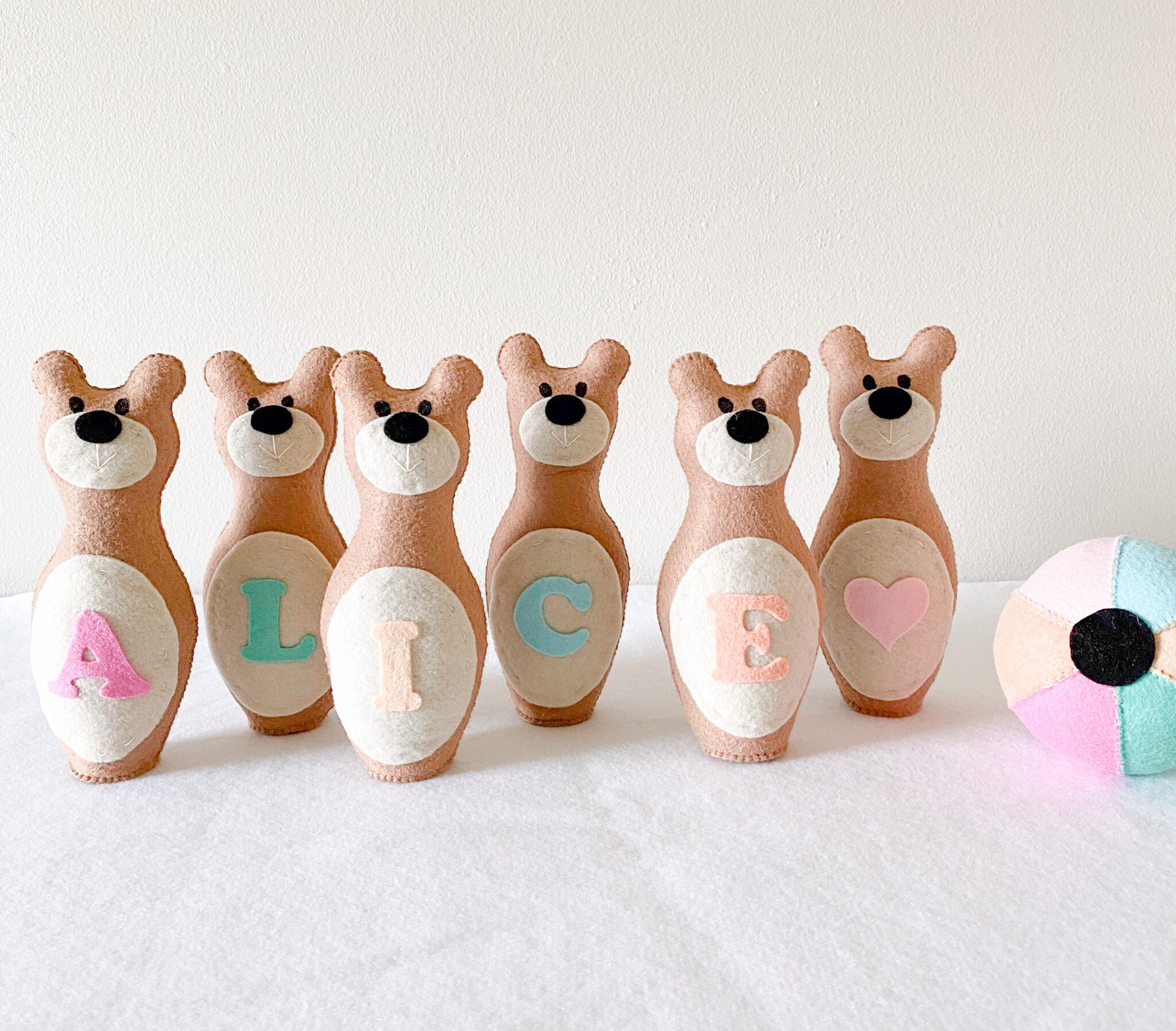 Handmade Felt Bear Bowling Set With Soft Ball and Pins - Etsy
