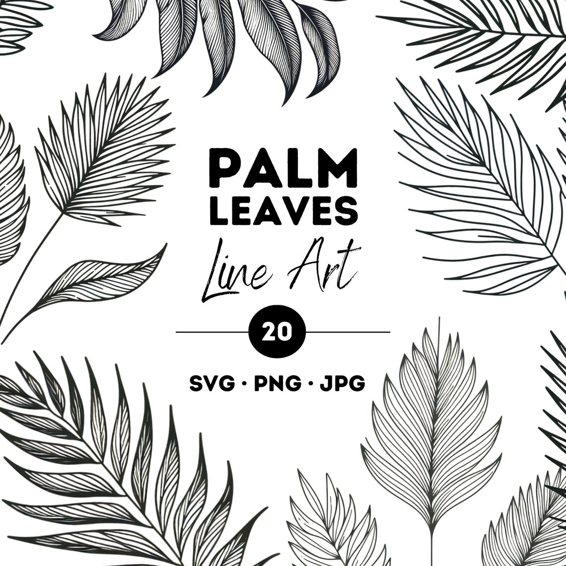 Palm Leaves Art Line SVG Bundle, Tropical Leaf SVG , Palm Leaves Design ...