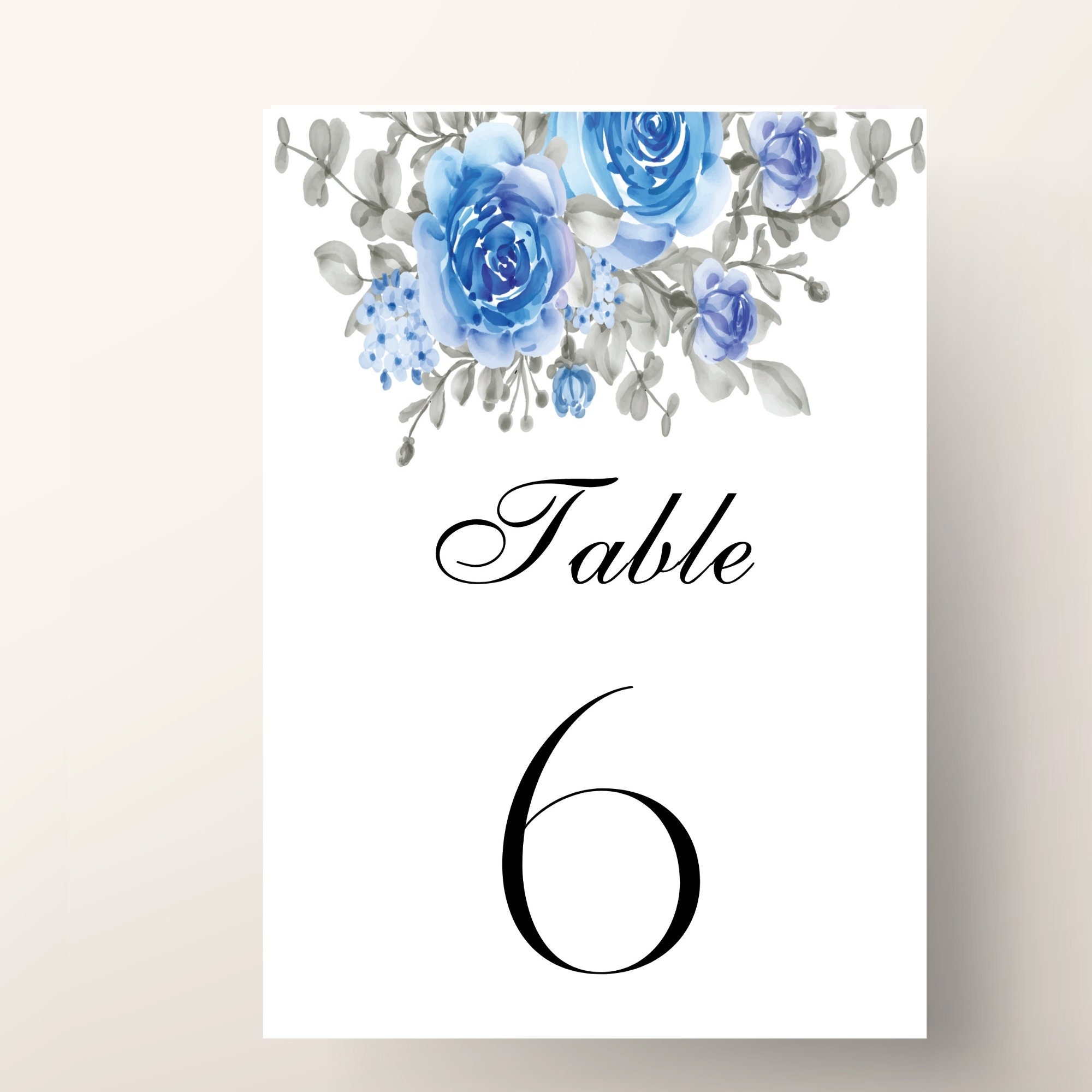 Blue Floral Table Number Wedding Table Number Sign Digital - Etsy
