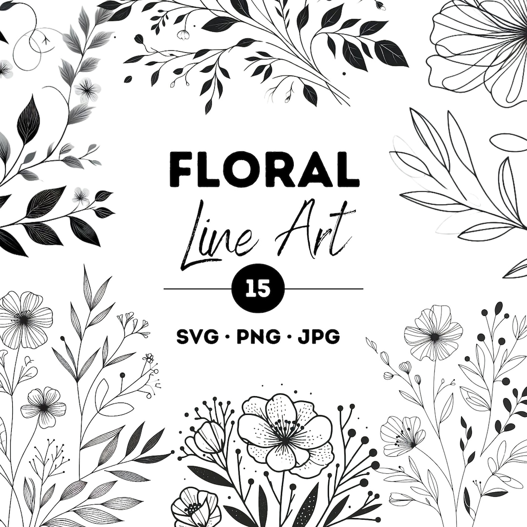 Floral Line Art SVG Bundle, Wedding SVG Bundle, Botanical Line Art SVG ...