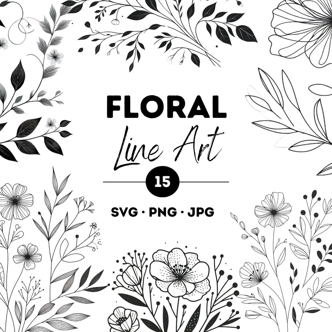 Floral Line Art SVG Bundle, Wedding SVG Bundle, Botanical Line Art SVG ...