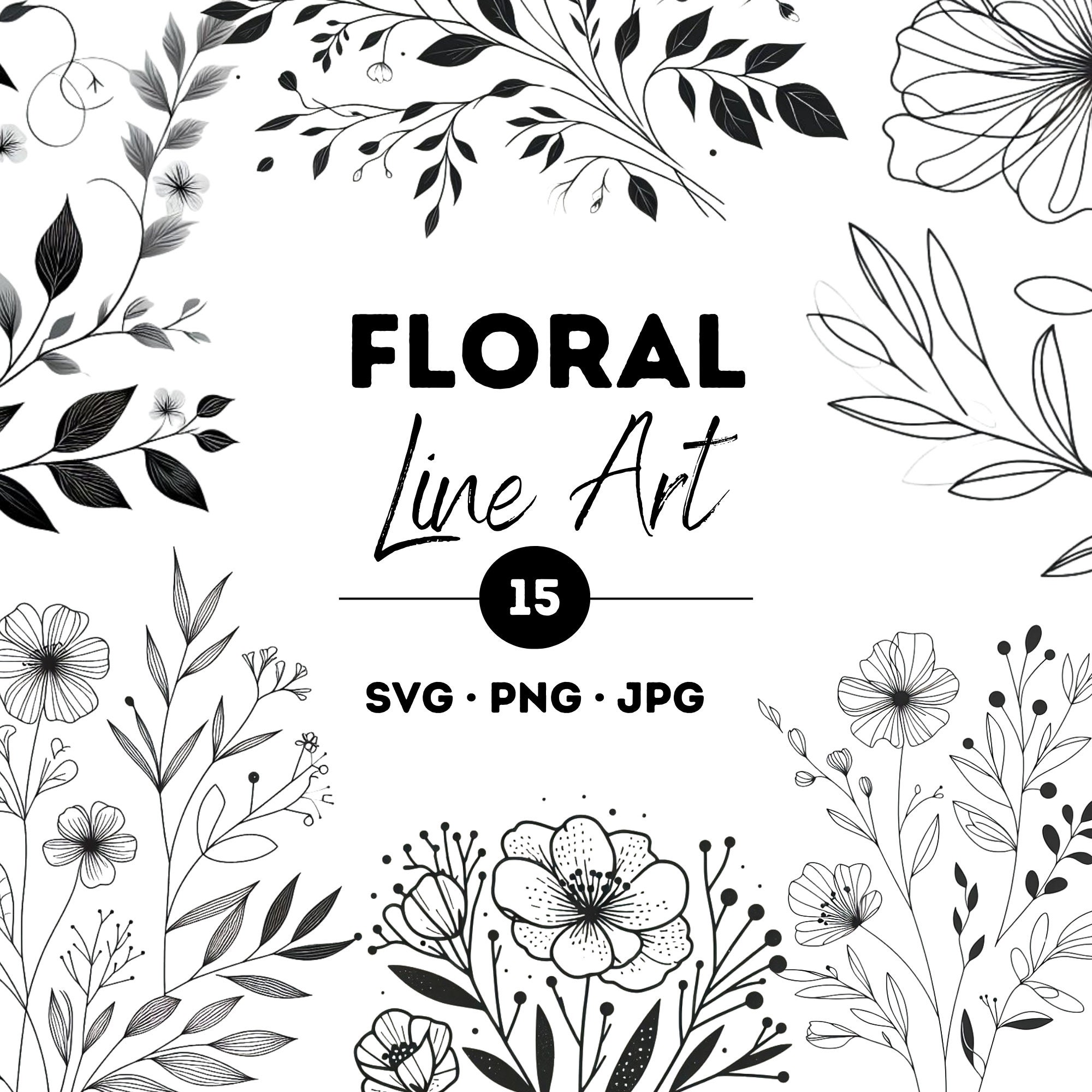 Floral Line Art SVG Bundle, Wedding SVG Bundle, Botanical Line Art SVG ...