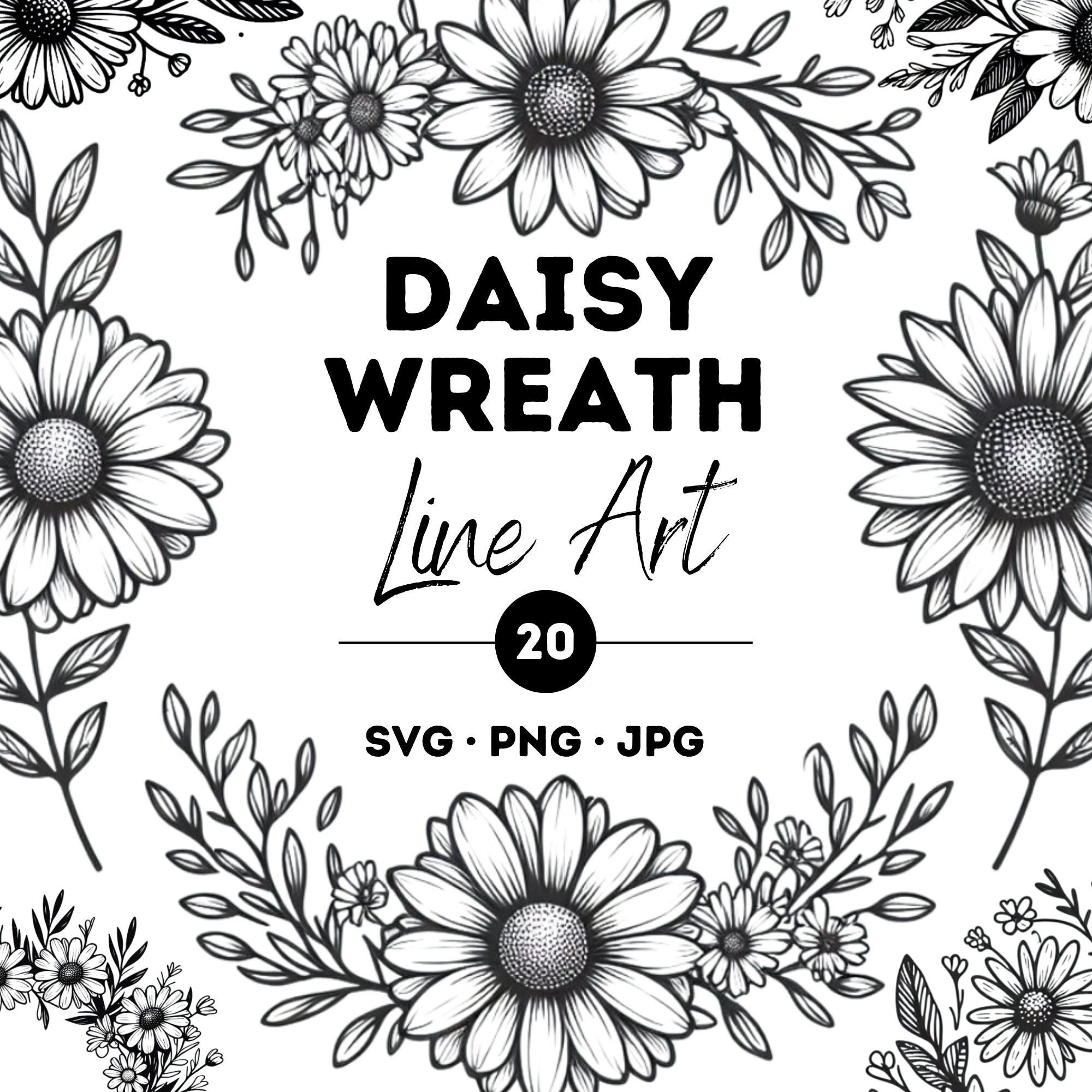 Daisy Flower Wreath SVG Files Bundle, Wedding Floral Wreath SVG Set ...