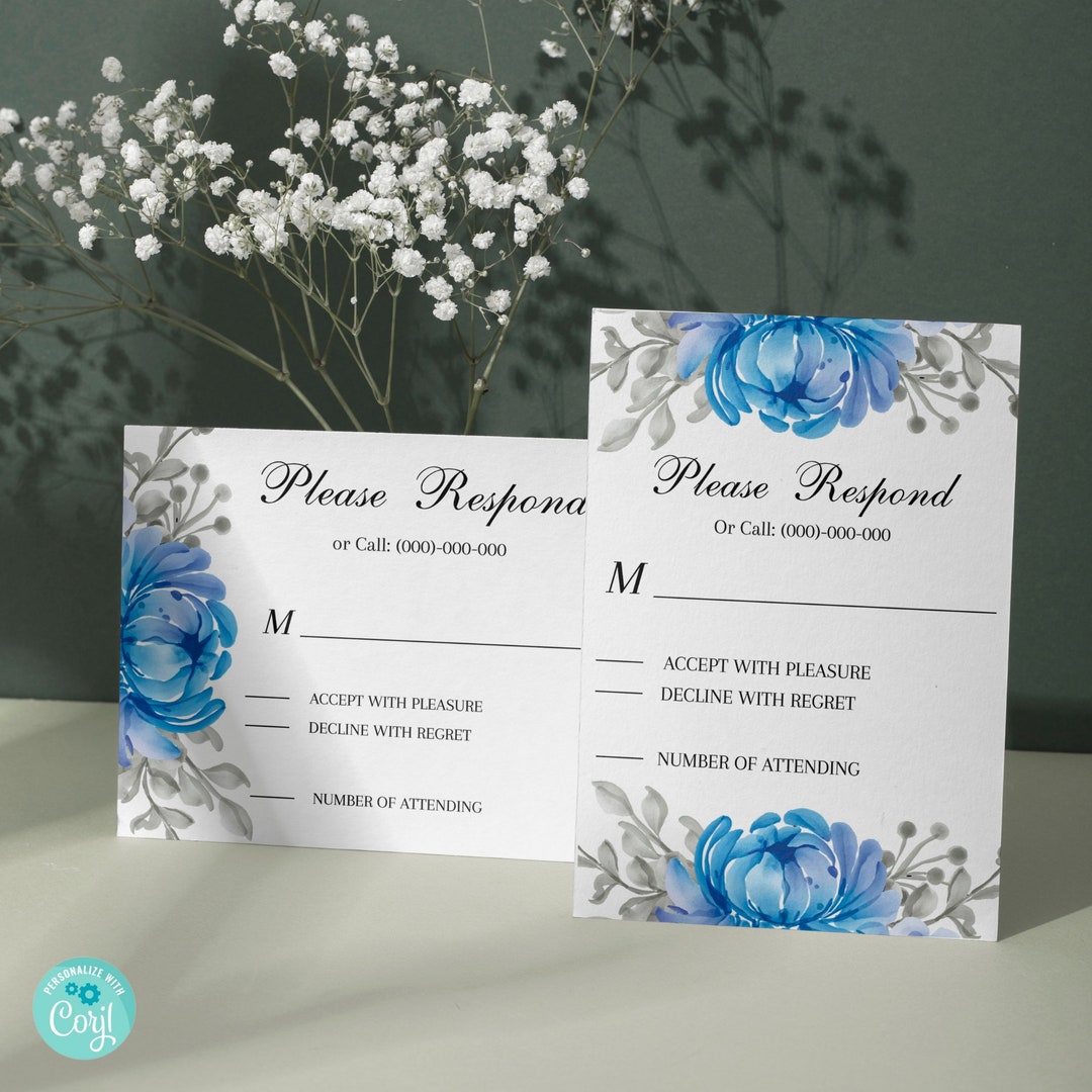 Blue Floral Rsvp Card Wedding Invitation Rsvp Card Digital - Etsy