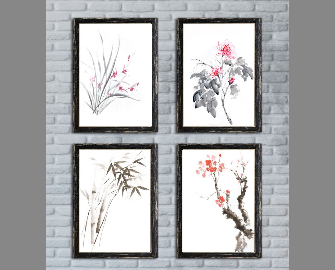 Art Zen Four Noble Orchid Bamboo Chrysanthemum Plum Blossom Original ...