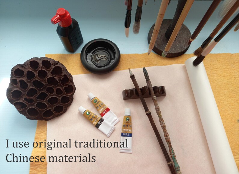 Original Japanese Ink Painting Sumie Small Artwork Sakura Cherry ...