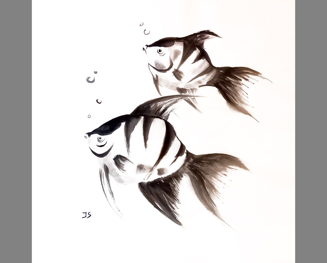 Angelfish Original Chinese Ink Painting Feng Shui Artwork - Etsy