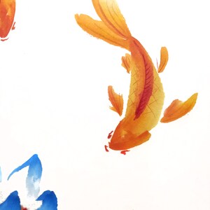 Feng Shui Painting Yin Yang Gold Koi Fish Lotus Original Chinese Ink ...