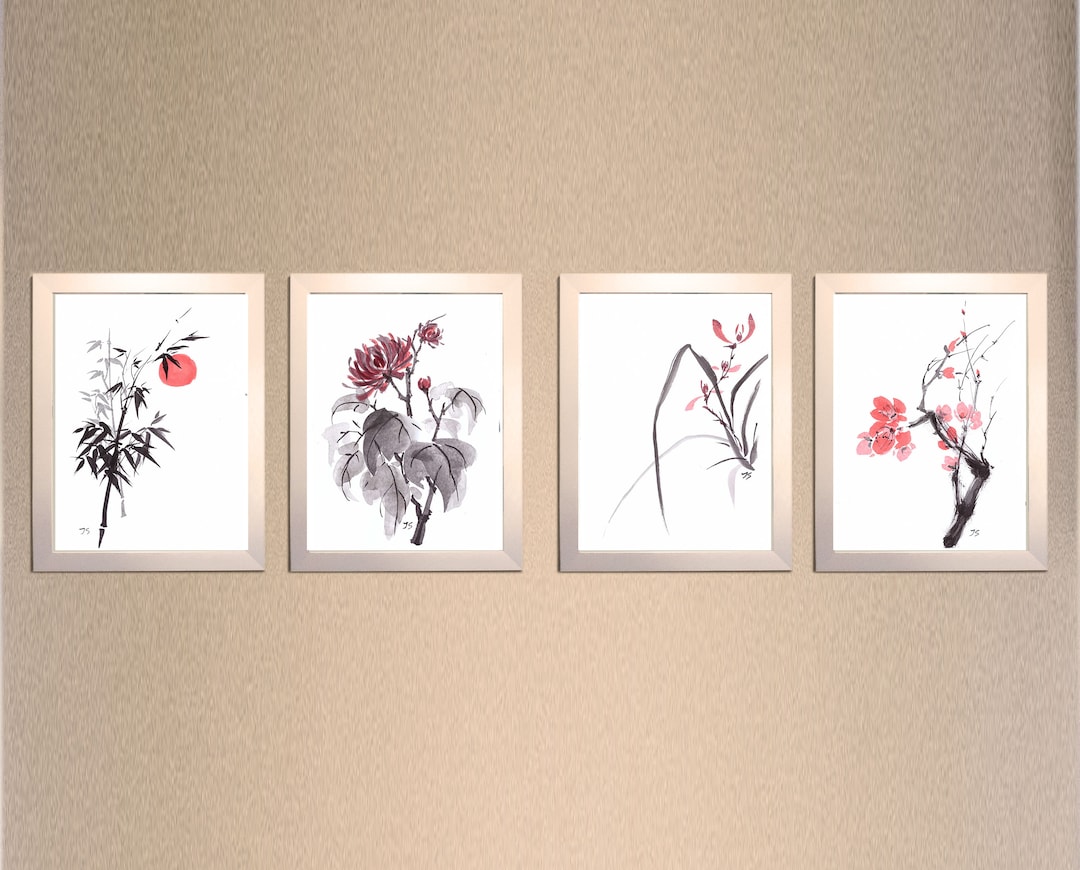 Art Zen Four Noble Orchid Bamboo Chrysanthemum Plum Blossom Original ...