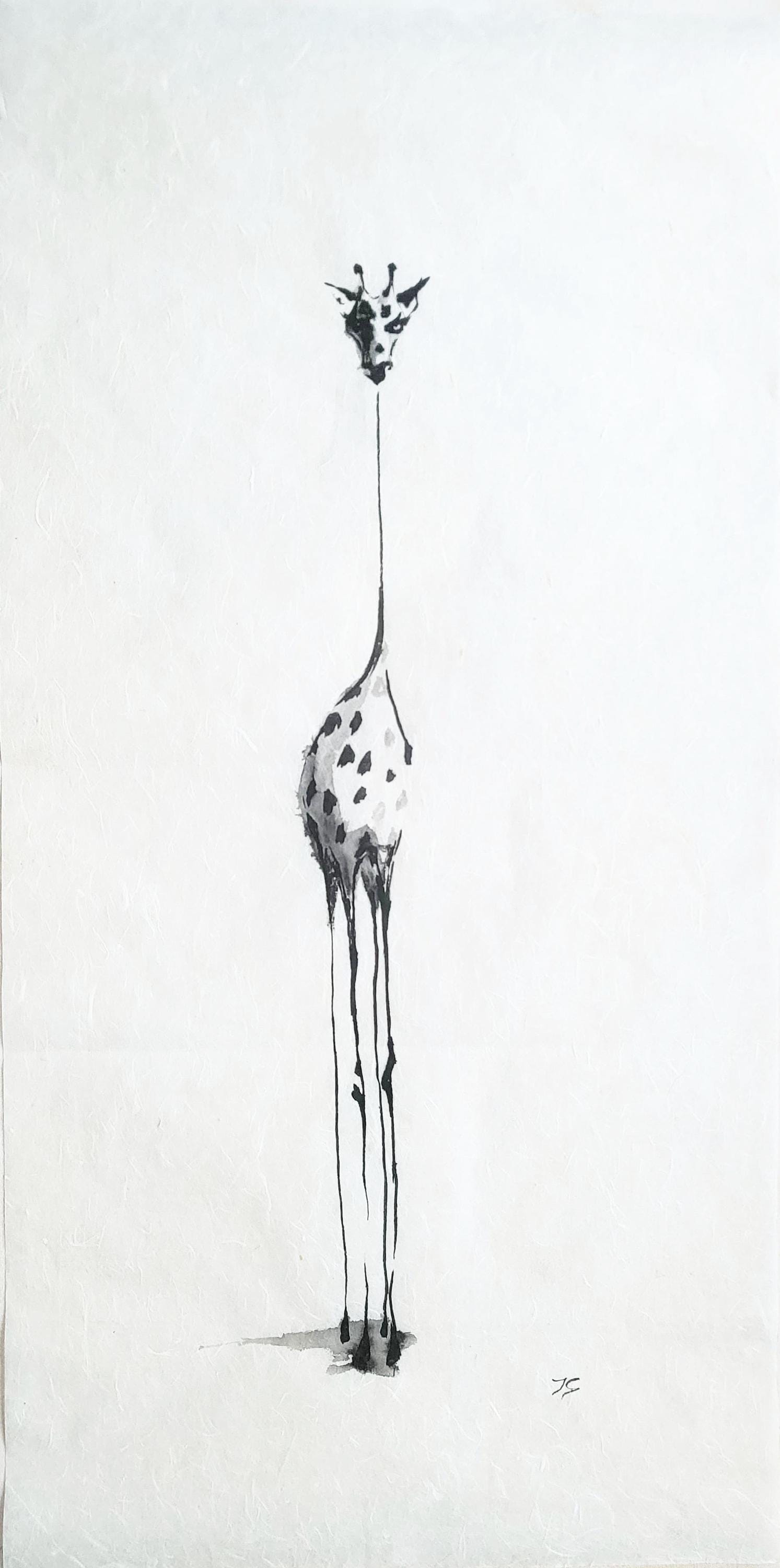 Funny Giraffe Original Japanese Ink Painting Sumie Black&white Artwork ...