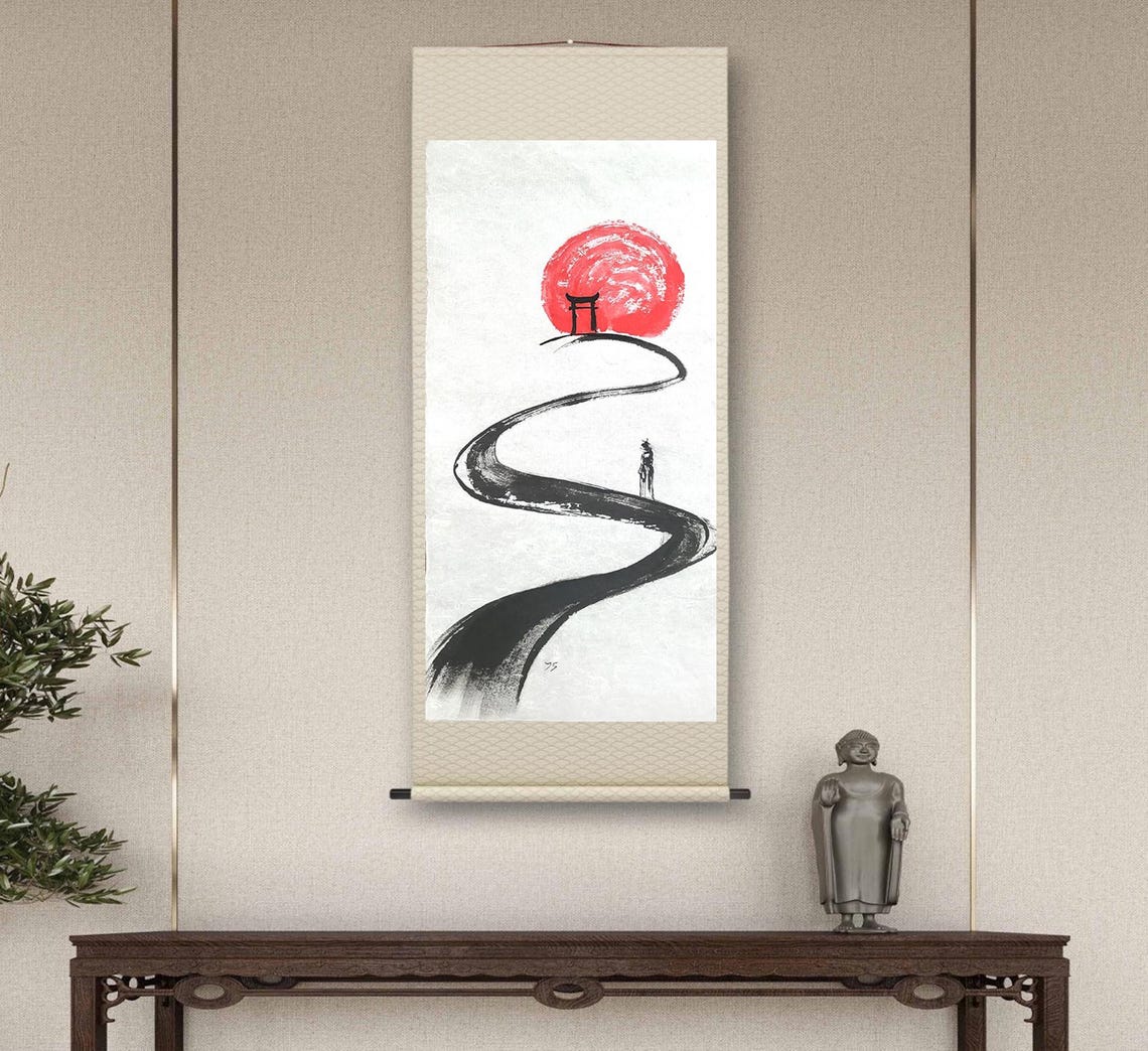 Original Sumi-e Ink Painting – Path to Temple, Zen Art on Mulberry ...