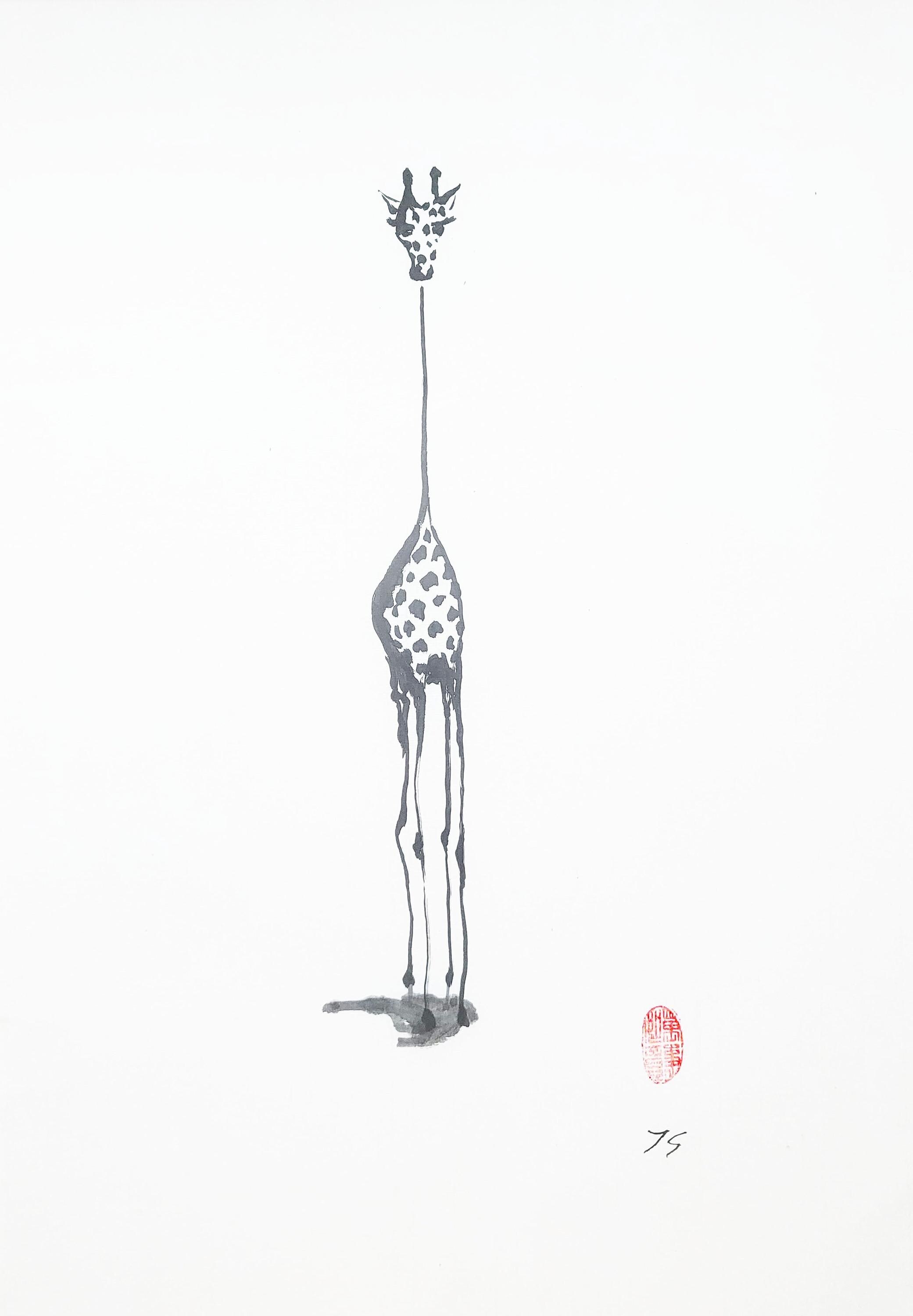 Funny Giraffe Original Japanese Ink Painting Sumie Black&white Artwork ...