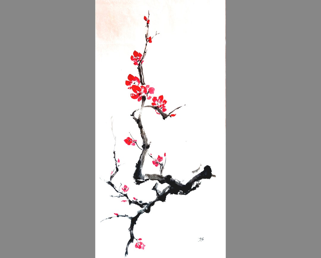 Japanese Cherry Blossoms Sakura Original Japanese Ink Painting Sumie ...
