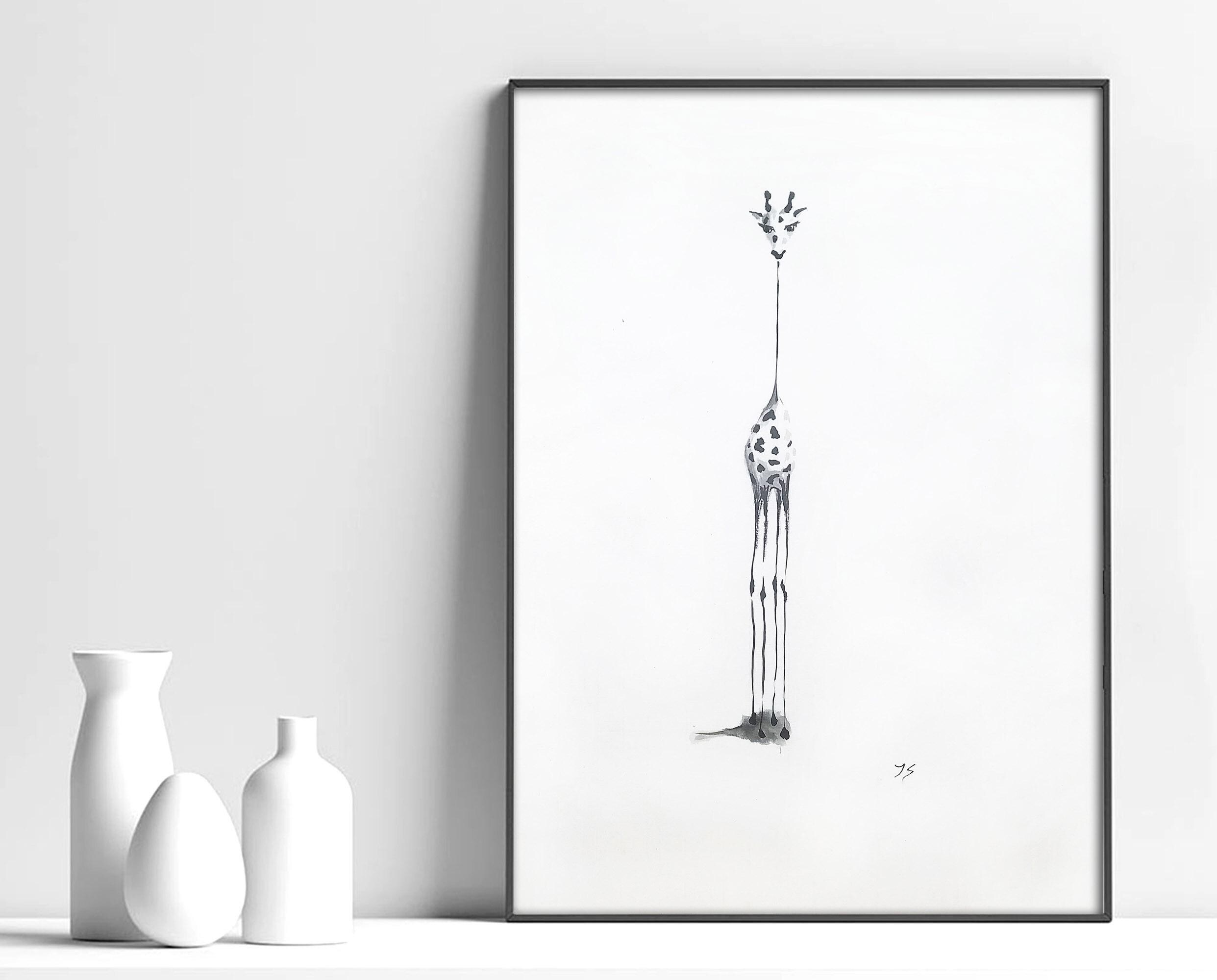 Funny Giraffe Original Japanese Ink Painting Sumie Black&white Artwork ...