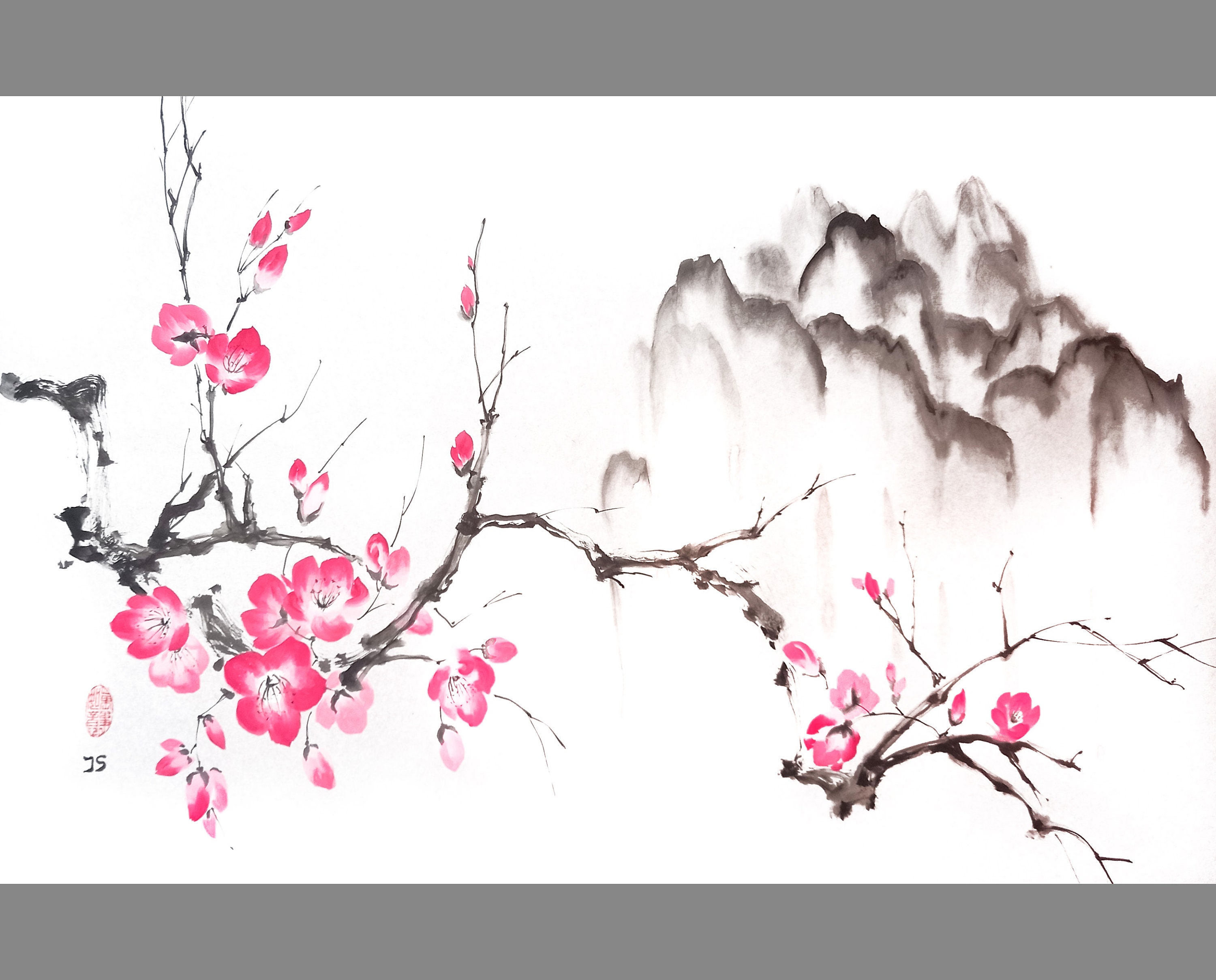 Cherry Blossom Tree Ink Painting