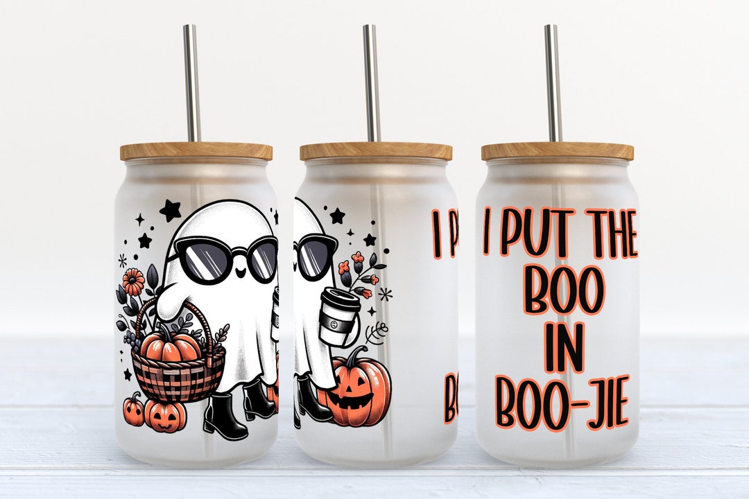 I Put the Boo in Boo-jie Cute Ghost Halloween 16 Oz Libbey Glass Can ...