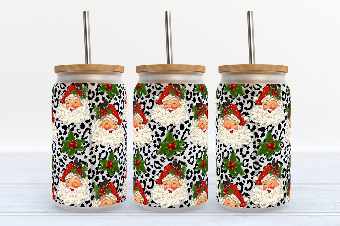 Vintage Santa - Leopard - Christmas - 16 Oz Libbey Glass Can Tumbler ...