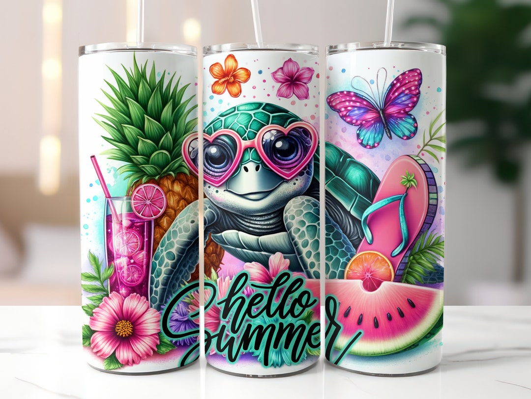 Hello Summer - Sea Turtle - 20oz Skinny Tumbler Sublimation Designs ...