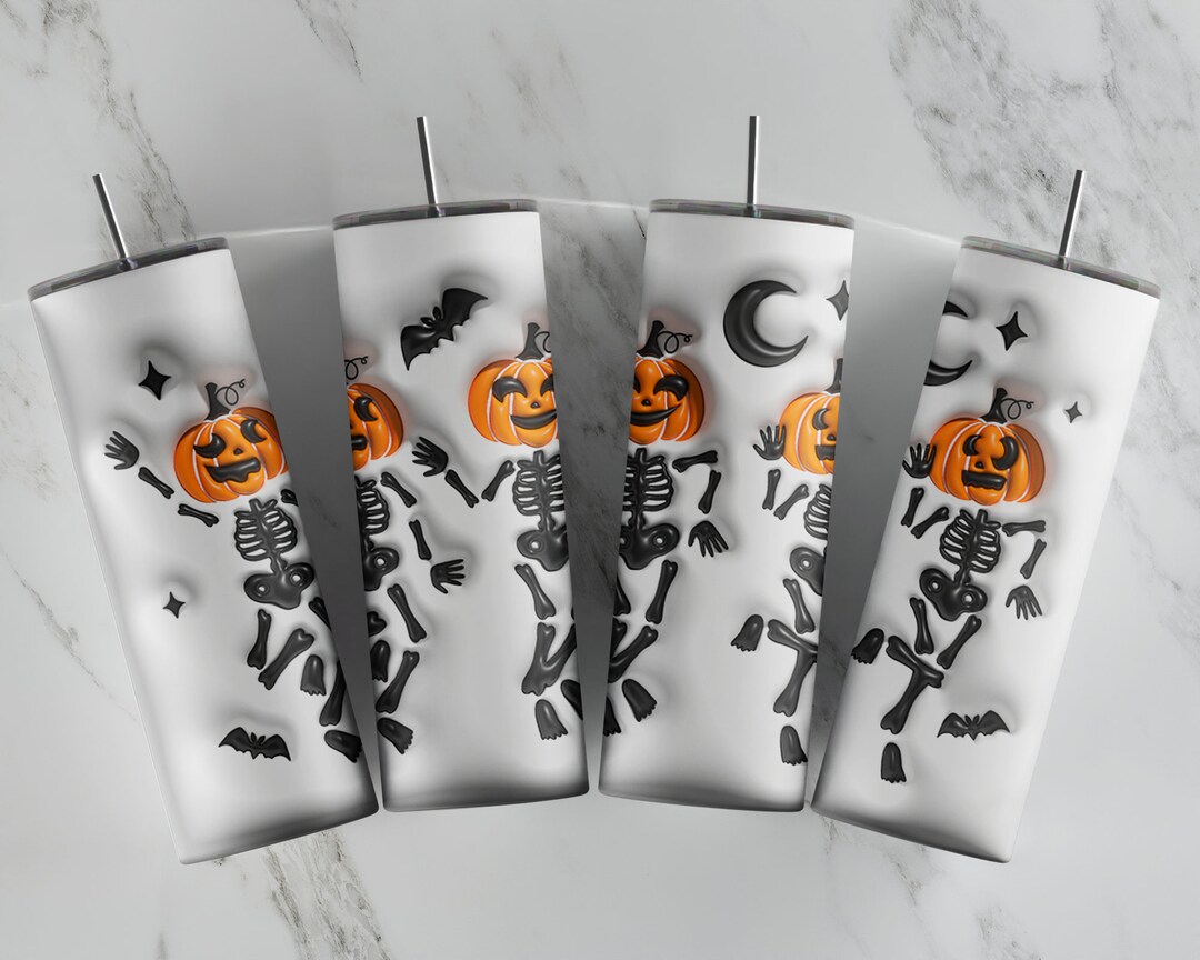 3D Inflated Puff - Skeletons and Pumpkins - Halloween - 20oz Skinny ...