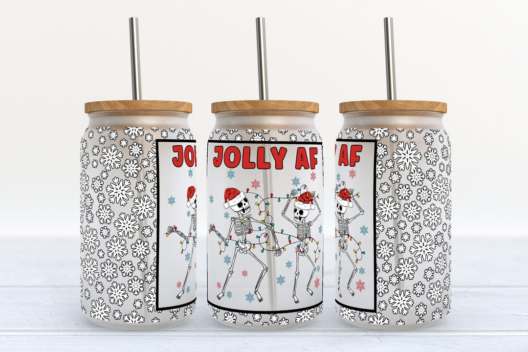Jolly AF Christmas 16 Oz Libbey Glass Can Tumbler Sublimation Design ...