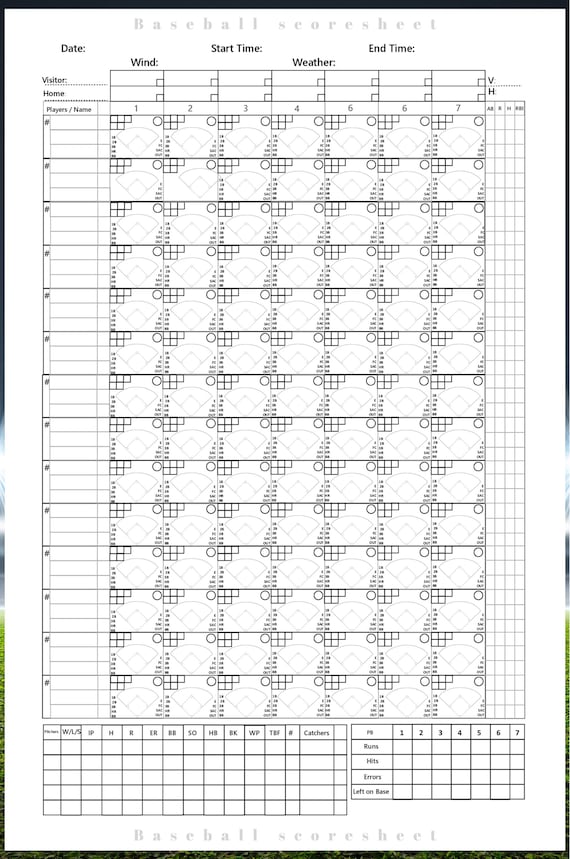 Baseball Scorecard With Pitch Count Sheet Oversized Baseball
