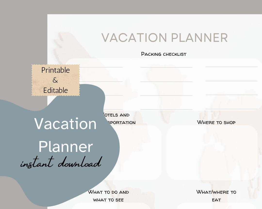 Simple Vacation Planner | Travel Checklist & Planner | Instant Download ...