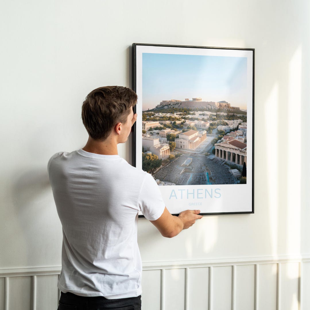 Athens Greece Illustration Poster Acropolis Art Print Greek Cityscape ...