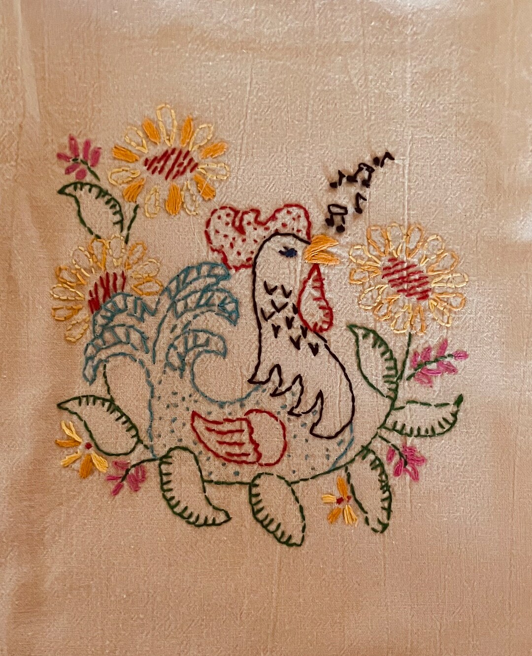 Hand Embroidered Rooster Towels - Etsy