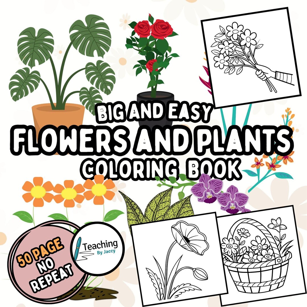 Flowers and Plants Bold and Easy Coloring Book, 50 Kawaii Plants ...