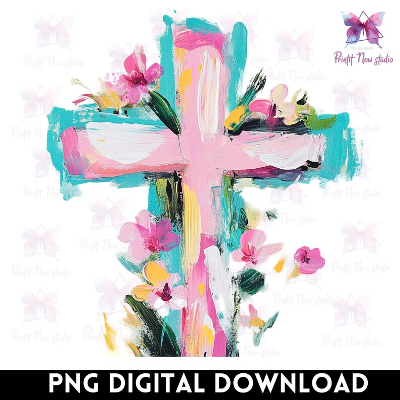 Easter Cross With Florals Png, Spring Floral Png, Preppy Easter Png ...