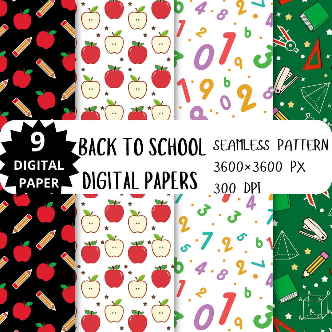 Back to School Digital Paper Digital Paper Seamless Design Foil, School ...