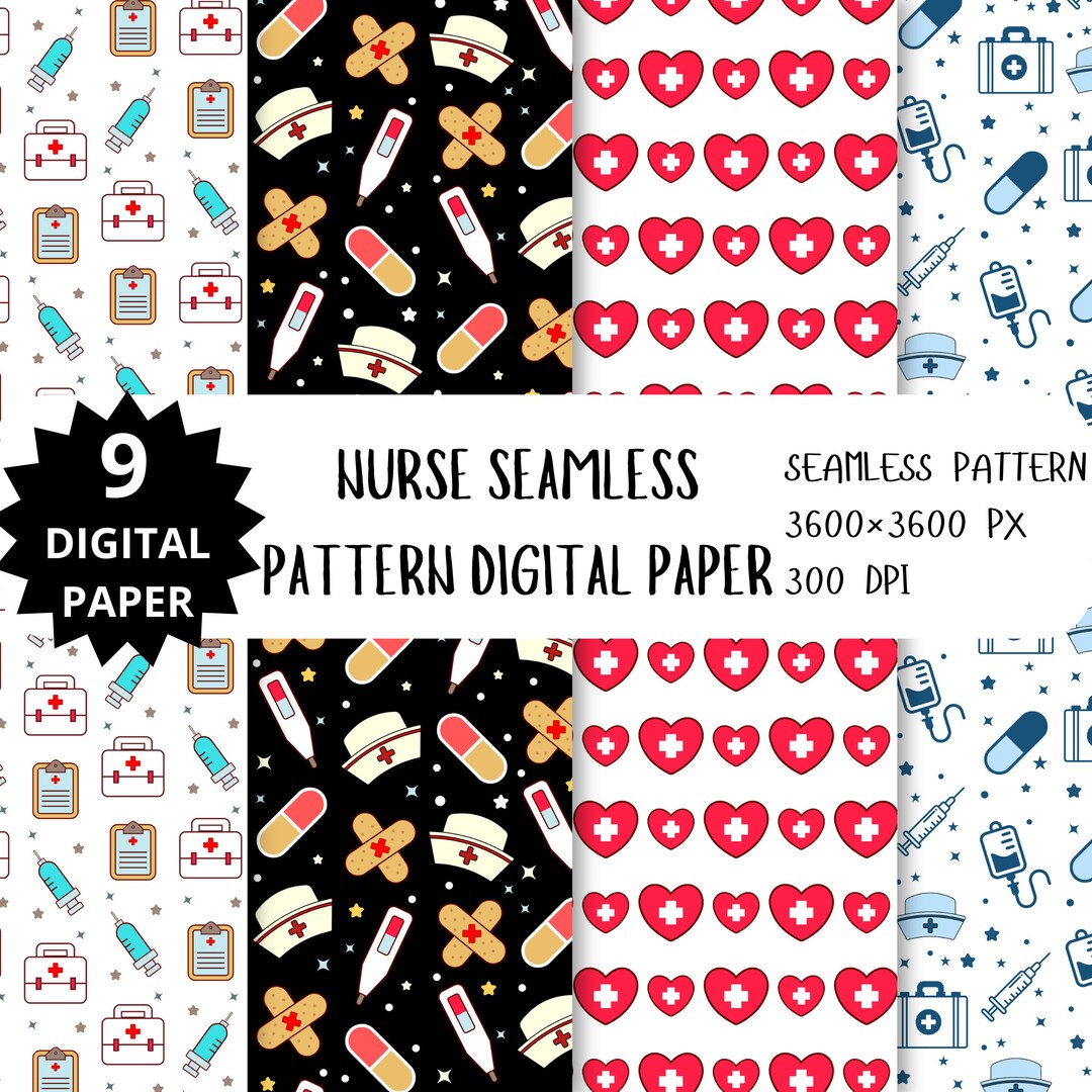 Nurse Seamless Pattern Digital Paper, Digital Paper Pack, Nurse ...