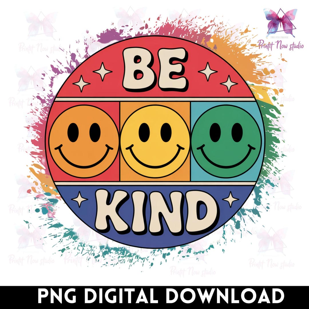 Be Kind Png, Smiley Face Png, Vintage Png, Colorful Png, Sublimation ...
