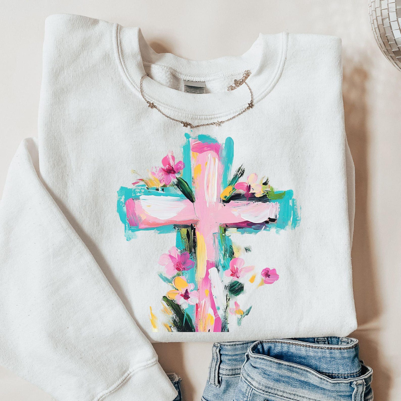Easter Cross With Florals Png, Spring Floral Png, Preppy Easter Png ...