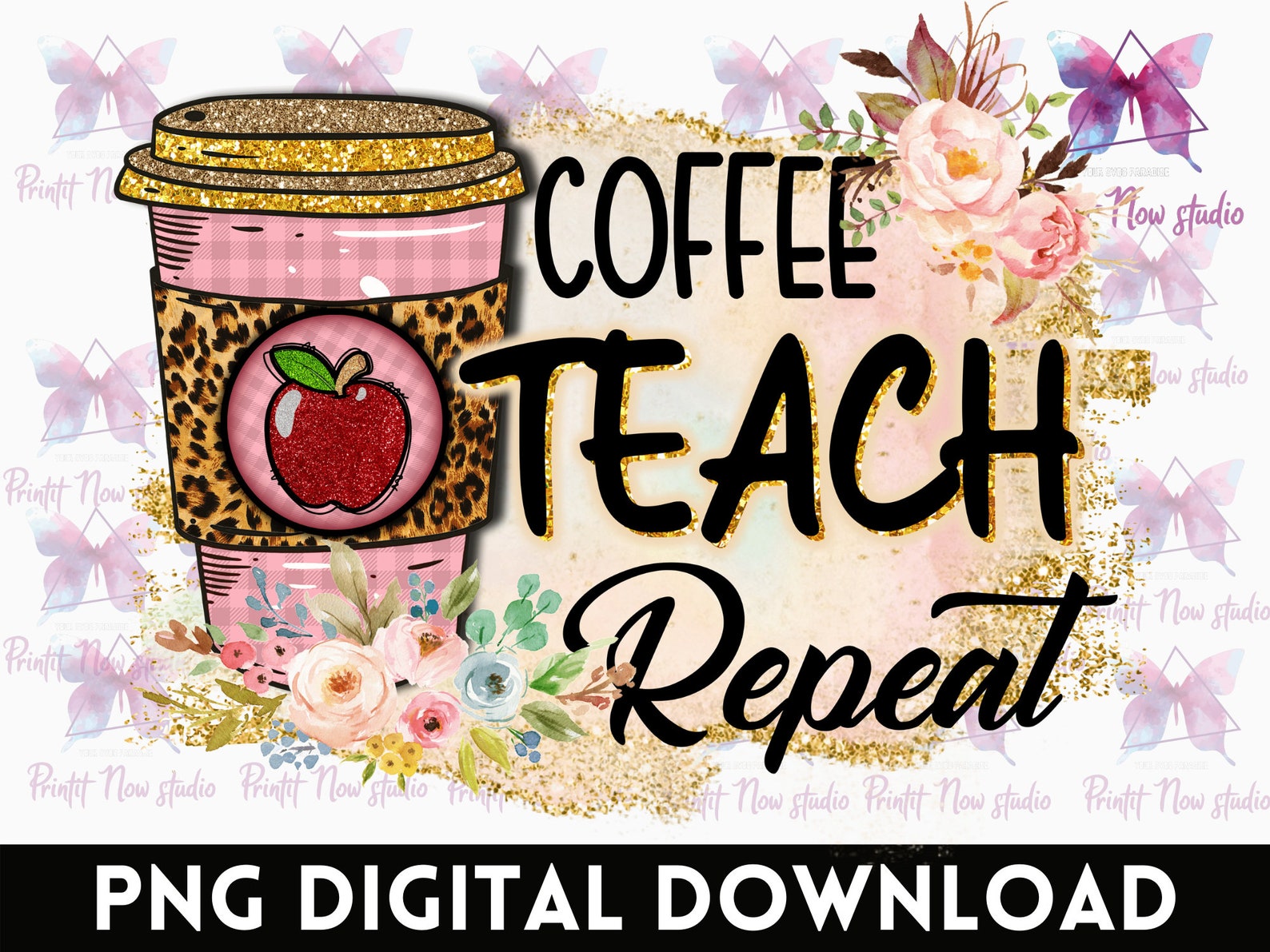Coffee Teach Repeat PNG Teacher PNG Coffee PNG Coffee - Etsy