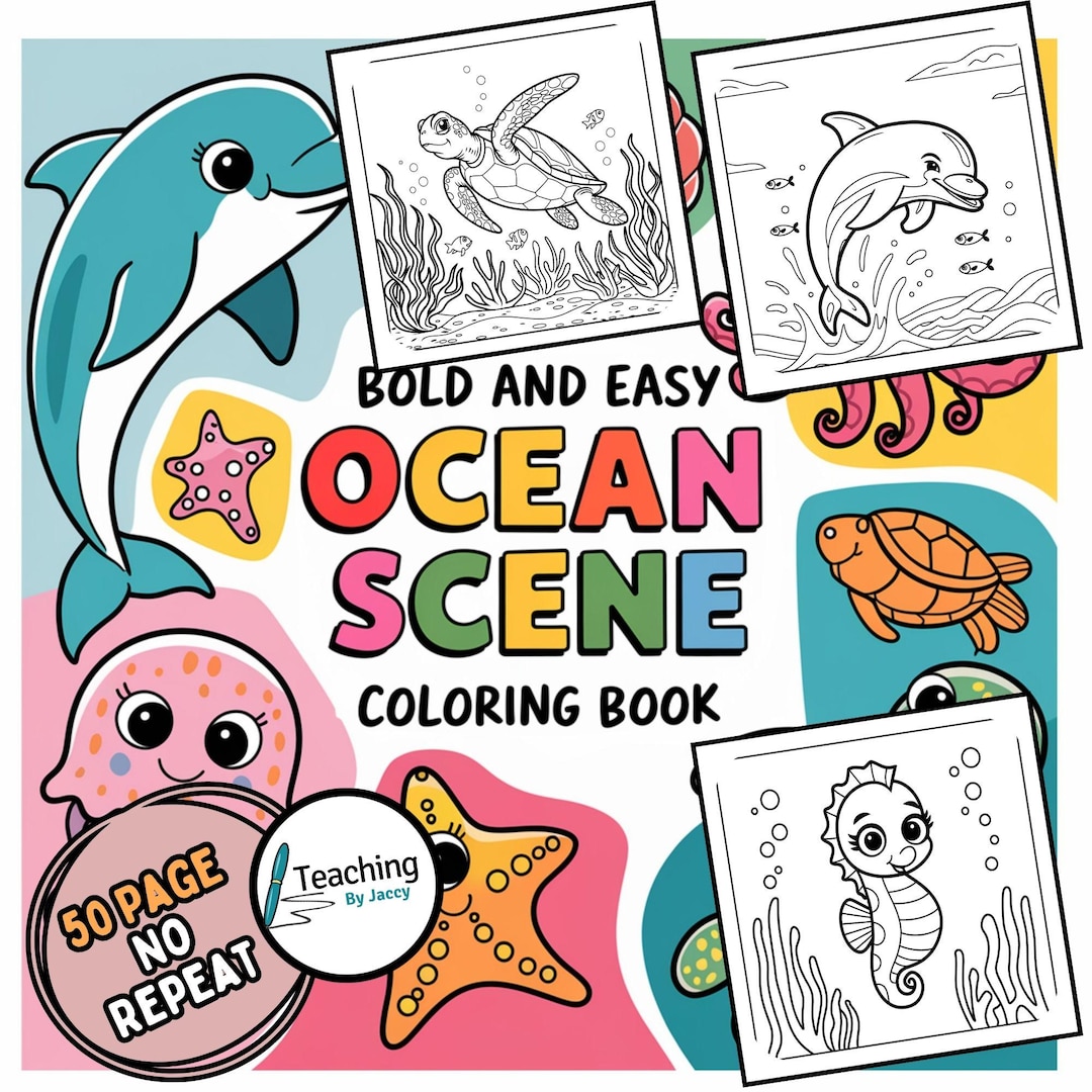 Bold and Easy Ocean Scene Coloring Book for Adults and Kids, Sea ...