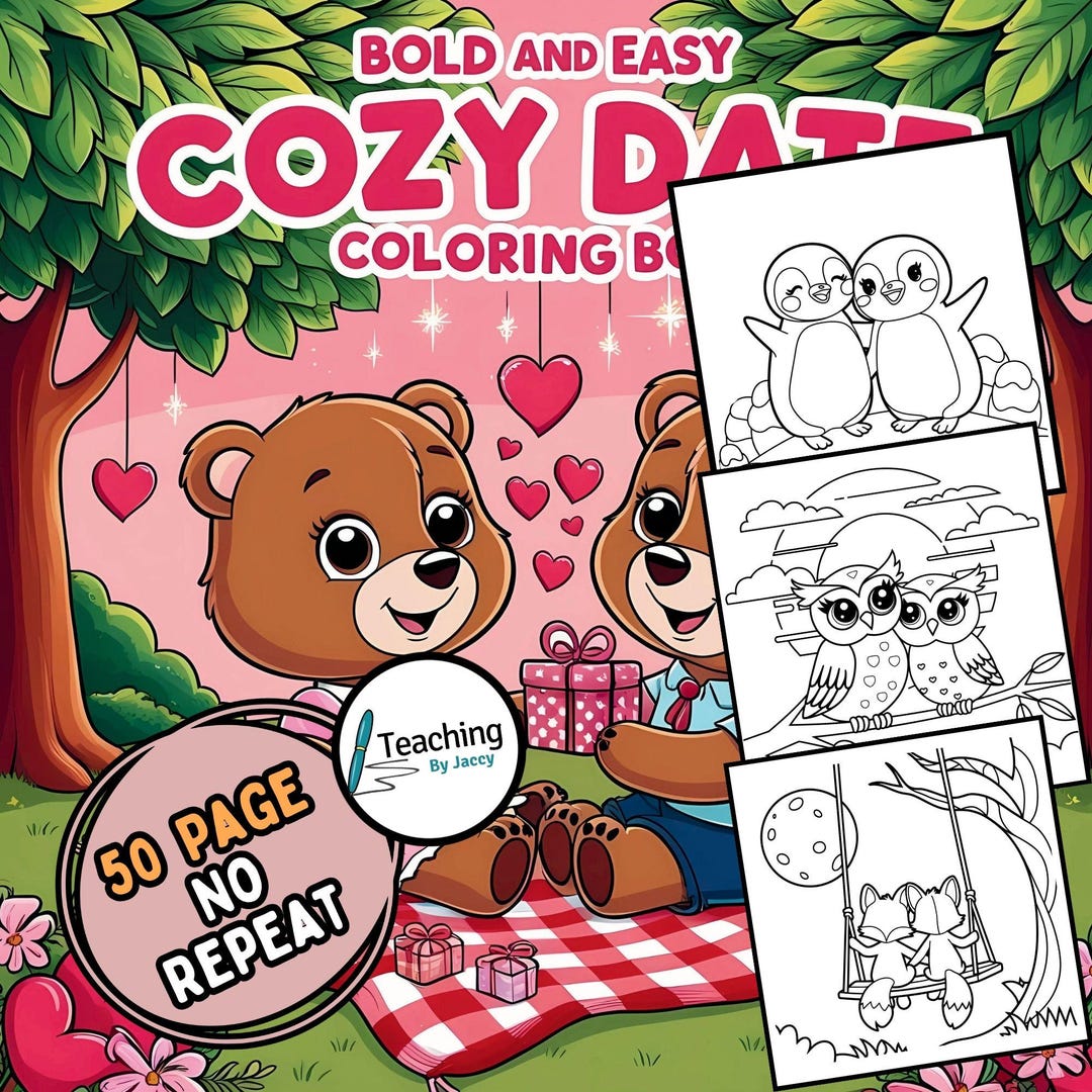 Cozy Animals Date Coloring Book for All Ages, 50 Cute & Comfy Coloring ...